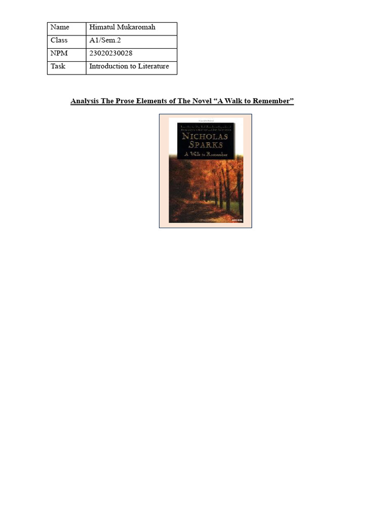 Prose Analysis of "A Walk to Remember" | PDF