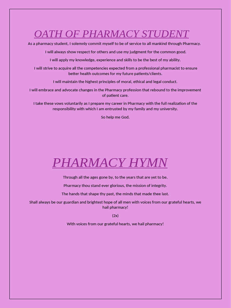 Oath of Pharmacy Student | PDF