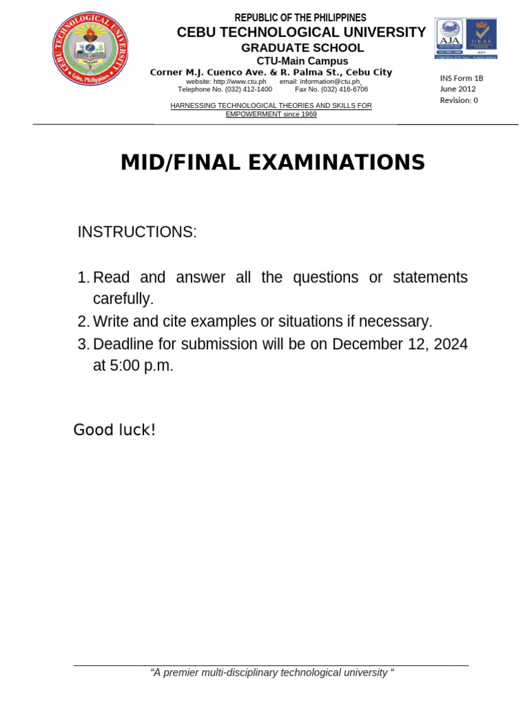 Mid-Final-Examinations - Maed-As-Old-Curr - Naomi Tanquezon | PDF | Policy | Leadership
