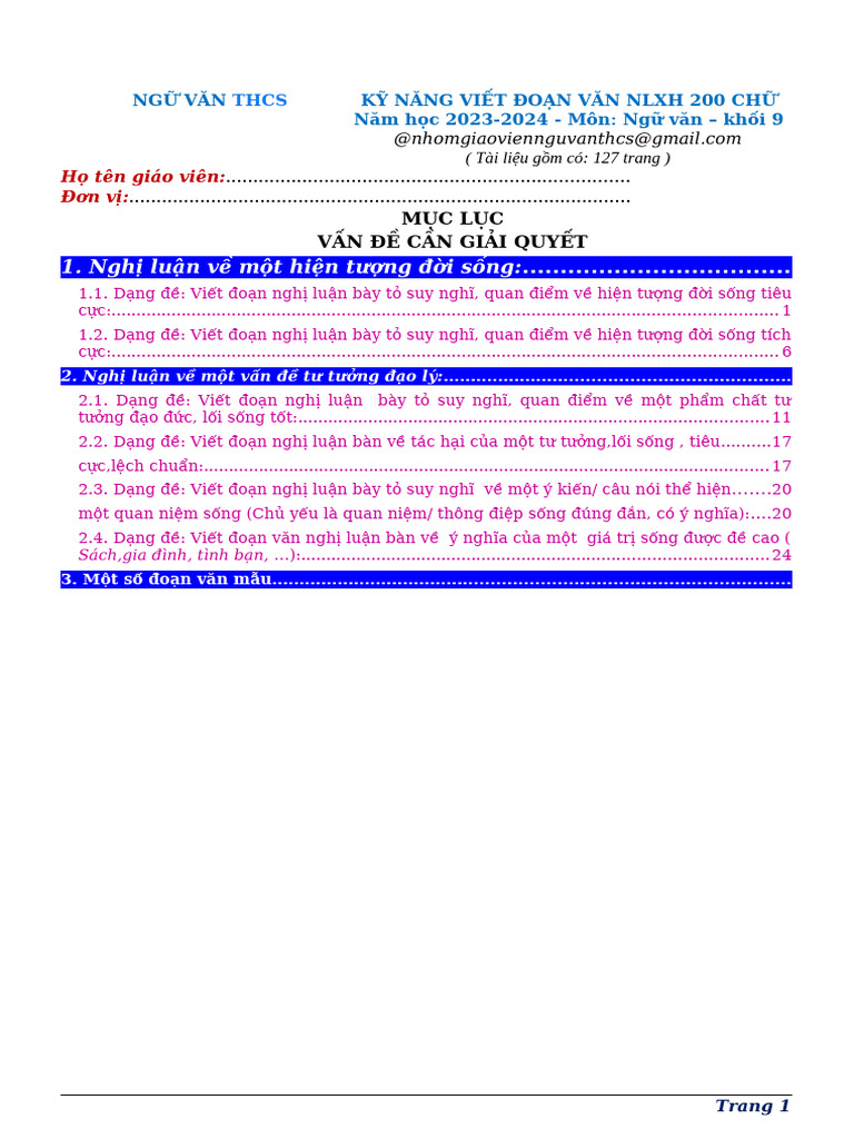 ĐỢT 4 - KỸ NĂNG VIẾT ĐOẠN VĂN NLXH 200 CHỮ (127 trang) | PDF