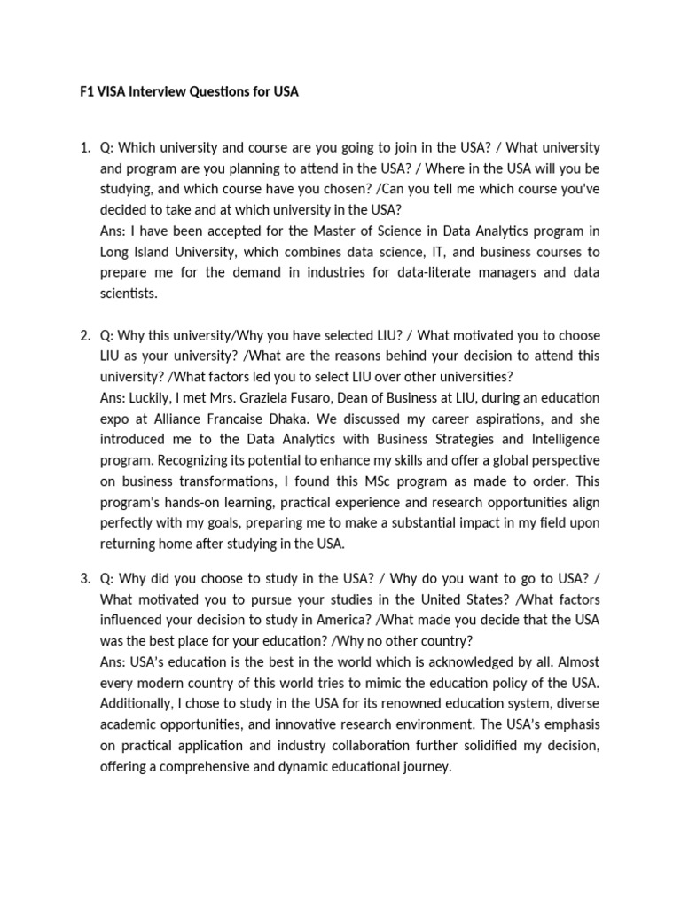VISA Interview Questions For USA - 2024-2 | PDF | Cost Of Living | Data ...