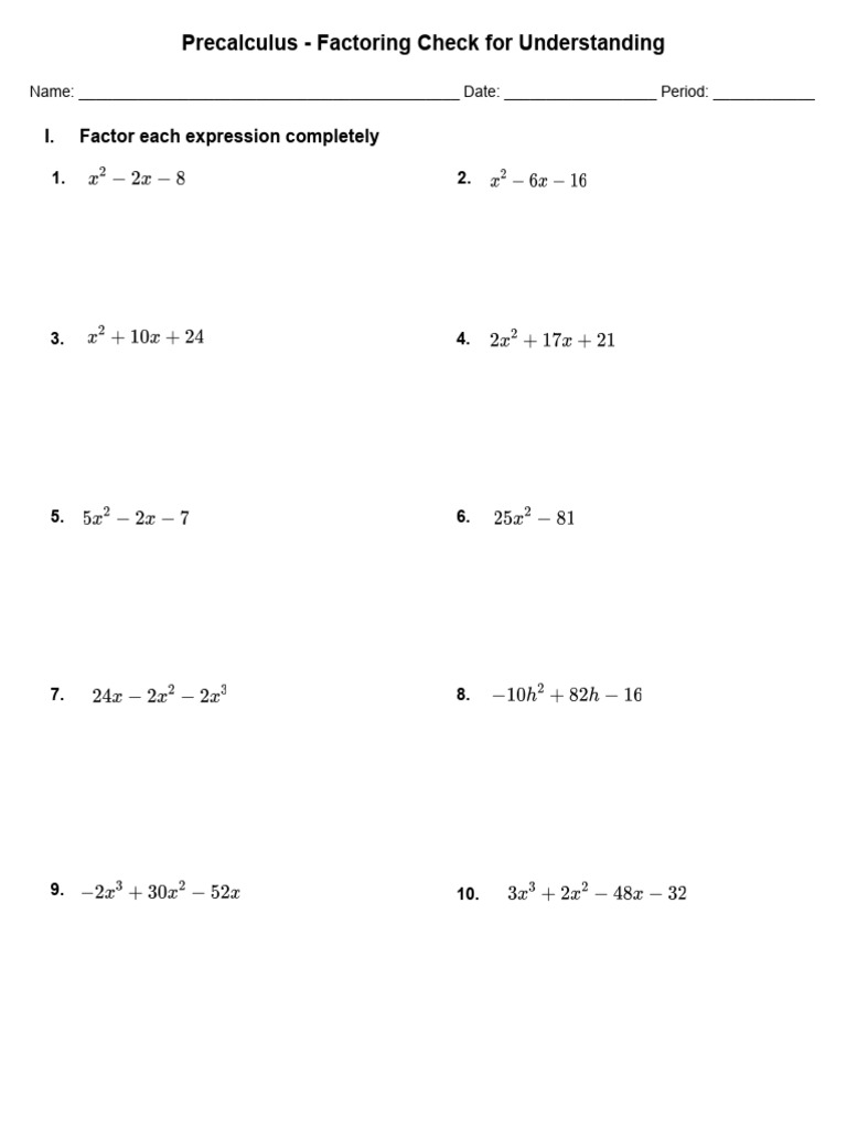 Factoring - Check For Understanding | PDF