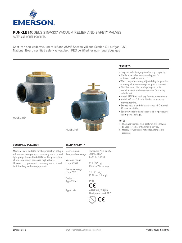 Data Sheets Kunkle Models 215v 337 Vacuum Relief Safety Valves Kunkle ...