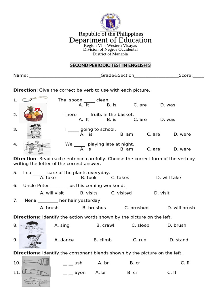 Grade 3 ENGLISH 2ND PERIODIC TEST | PDF | Phrase | Linguistics