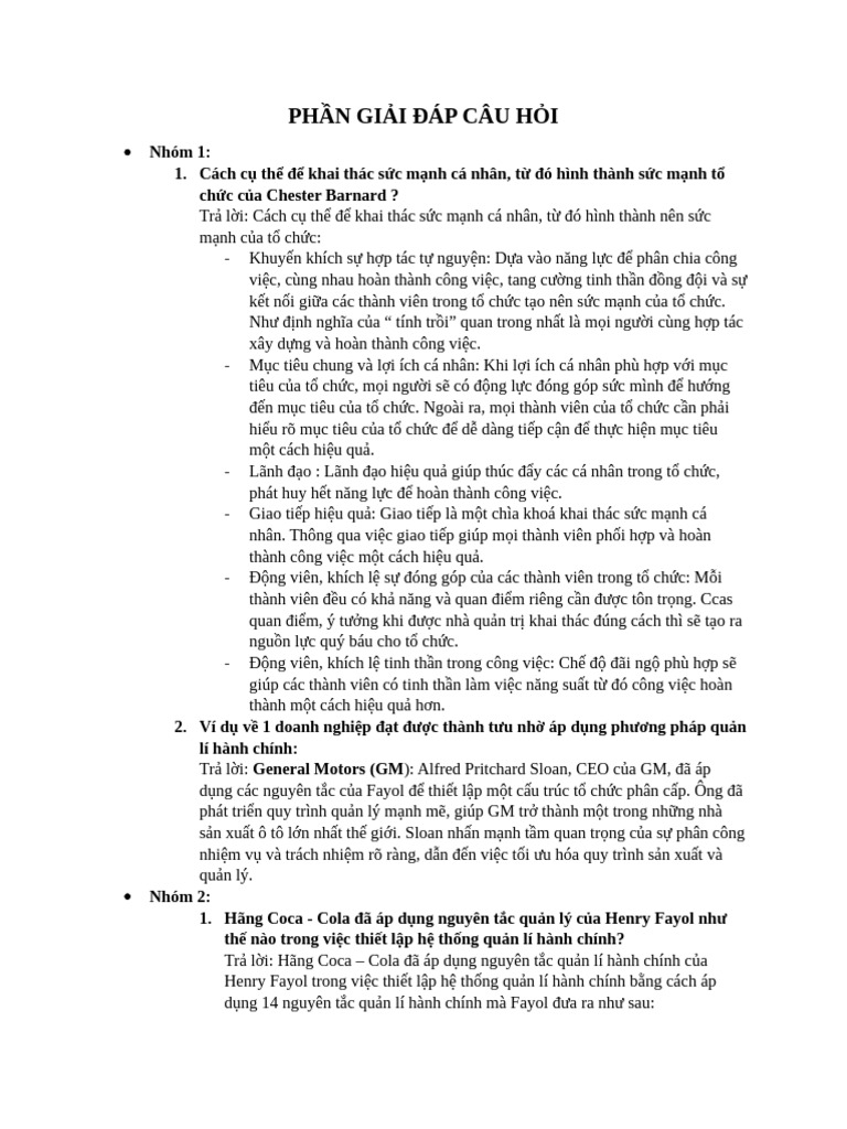 PHẦN GIẢI ĐÁP CÂU HỎI (NHÓM 3 QTH CHIỀU THỨ 2) | PDF