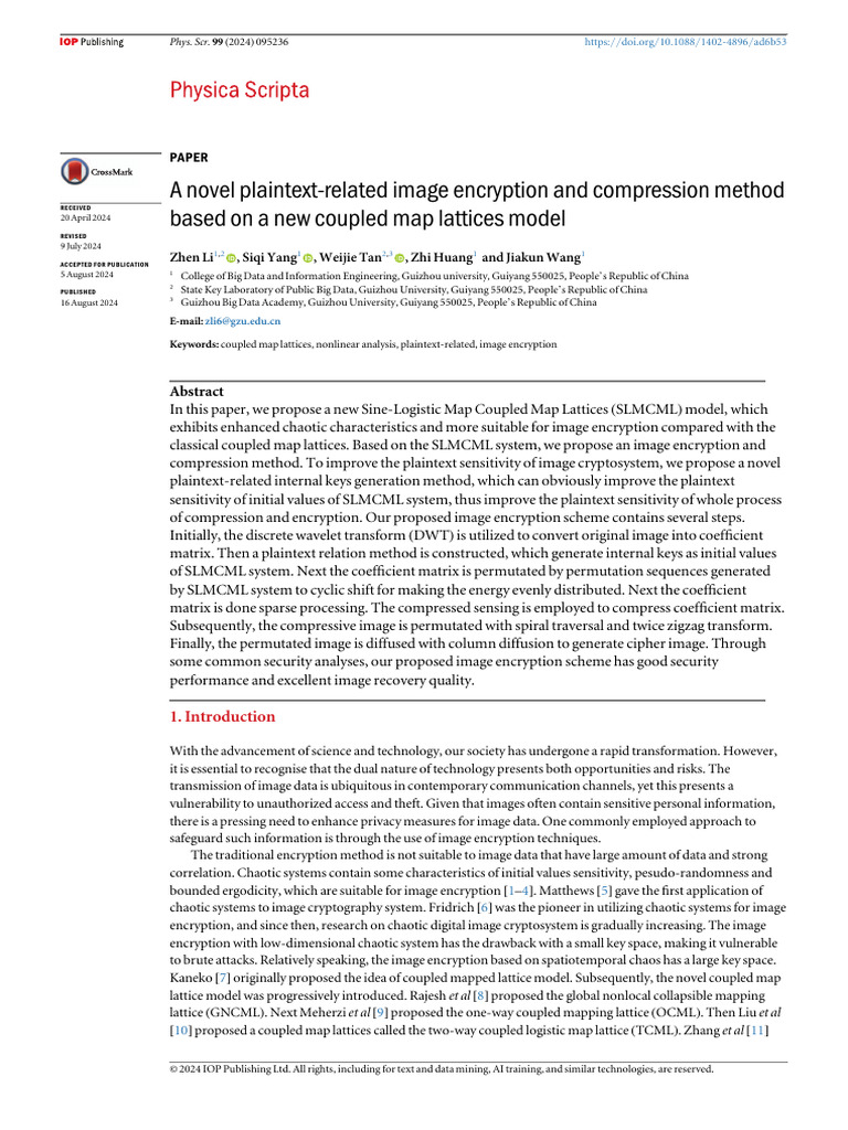 A Novel Plaintext-Related Image Encryption and Com | PDF | Chaos Theory | Encryption