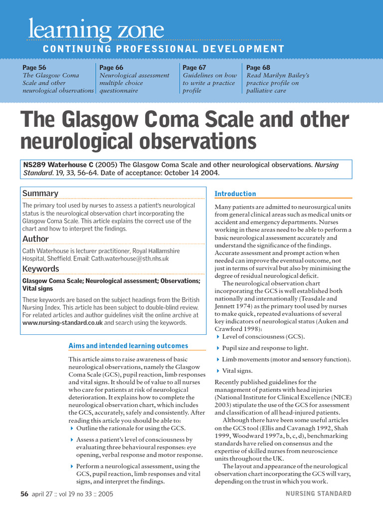 Learning Zone: The Glasgow Coma Scale and Other Neurological ...