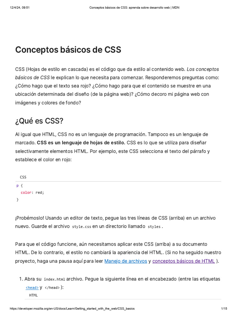 Conceptos Básicos de CSS - Aprenda Sobre Desarrollo Web - MDN | PDF ...