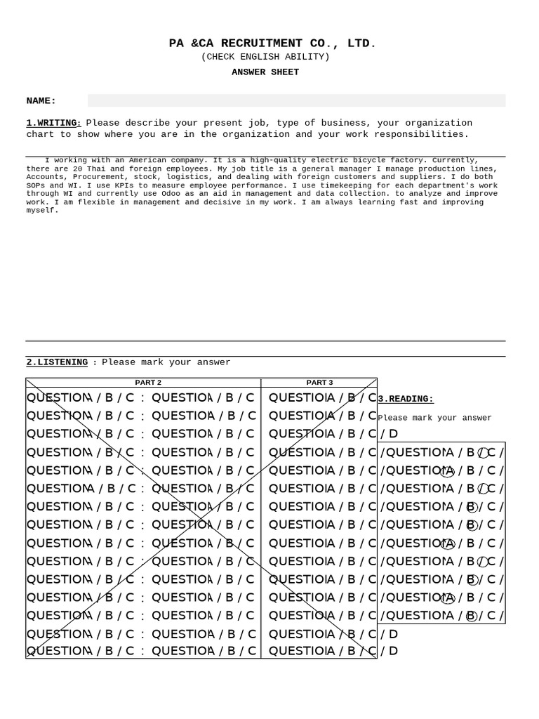 English Test Answer Sheet Rev.1 | PDF | Business Economics | Economies