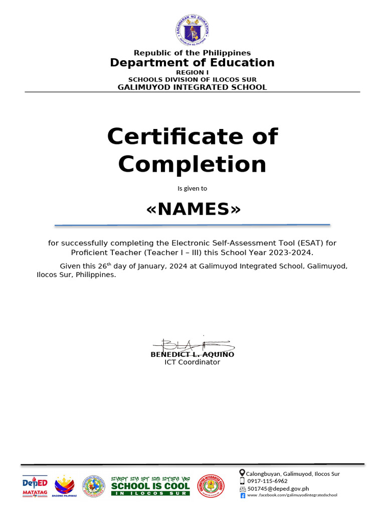 ESAT Completion Certificate 2024 | PDF