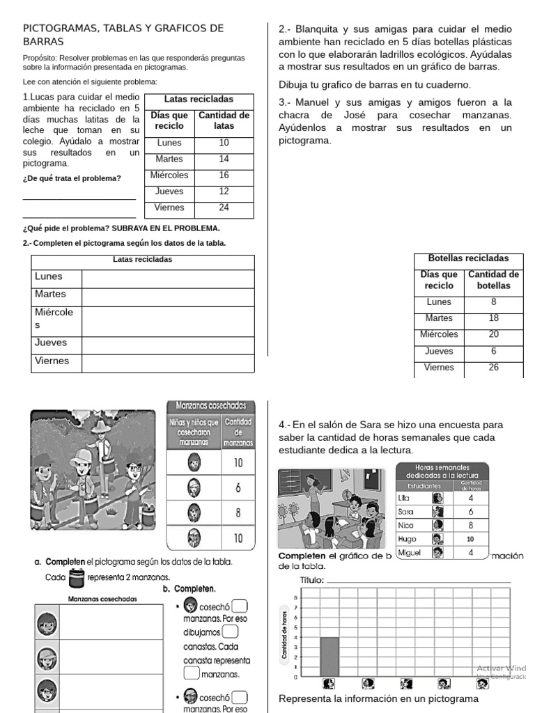 Ficha-Mat-Pictogramas, Tablas y Graficos de Barras | PDF