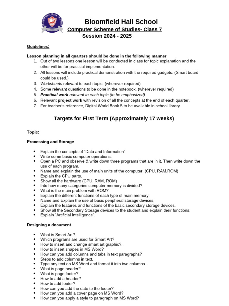 SOS Computer Class 7 2024-25 | PDF | Computer Data Storage | Microsoft Excel