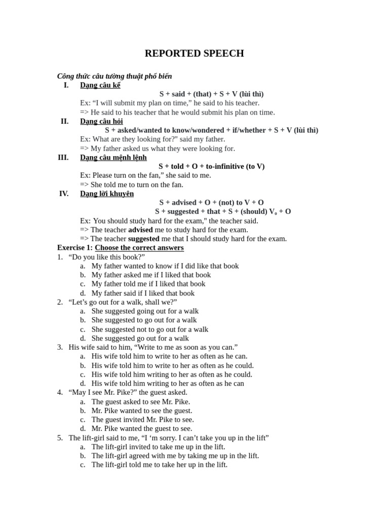 Reported Speech Guide for Students | PDF