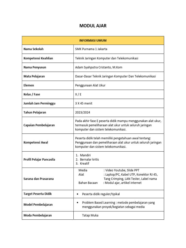 Modul Ajar Penggunaan Alat Ukur | PDF
