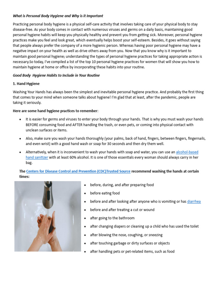Essential Personal Hygiene Practices | PDF | Oral Hygiene | Hygiene
