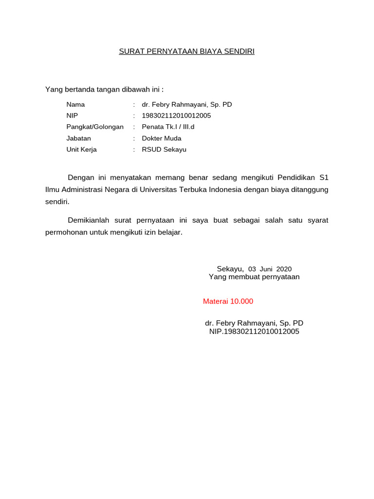 Contoh Surat Pernyataan | PDF