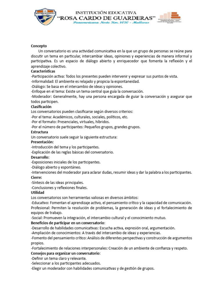 El Conversatorio Como Actividad Oral | PDF | Pensamiento crítico | Comunicación humana