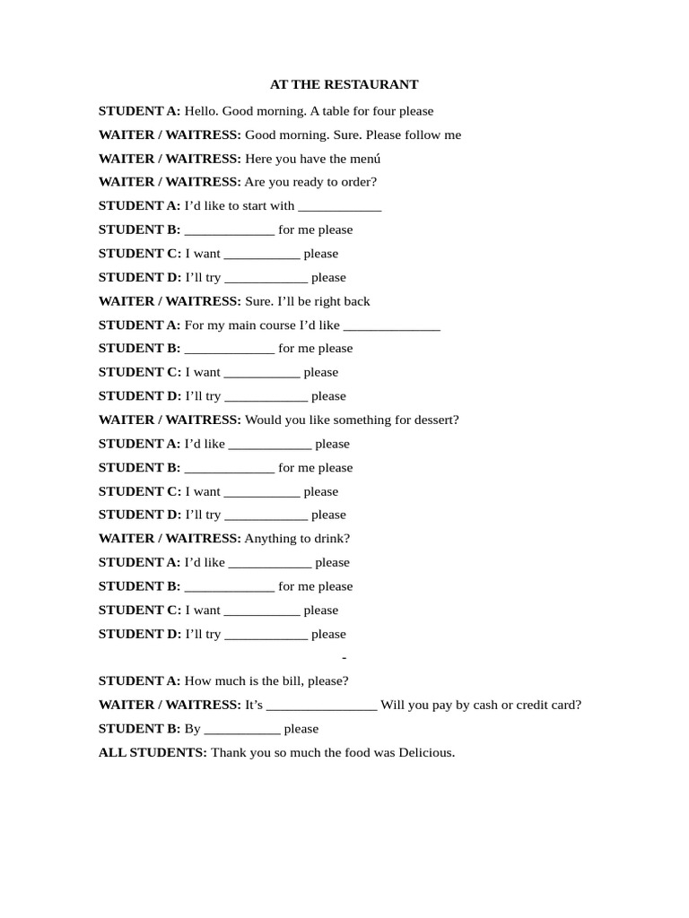 At The Restaurant | PDF