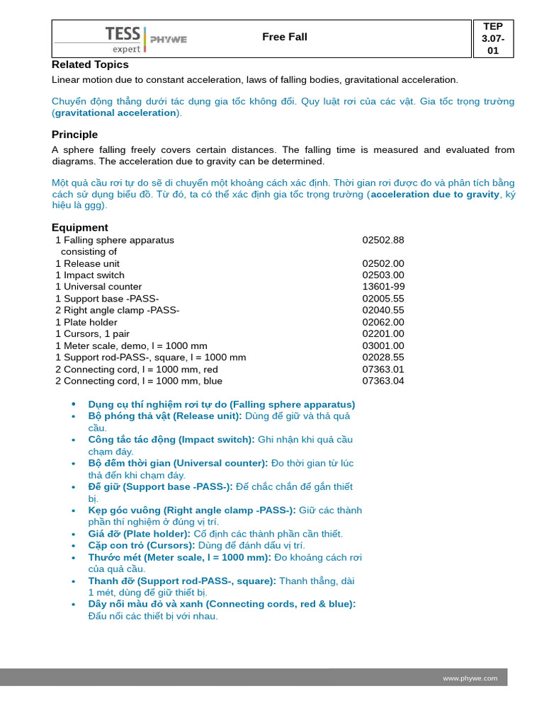 Phy - Lab 1 Experiment 1 part 1 - Free fall (bản ghi chú) | PDF