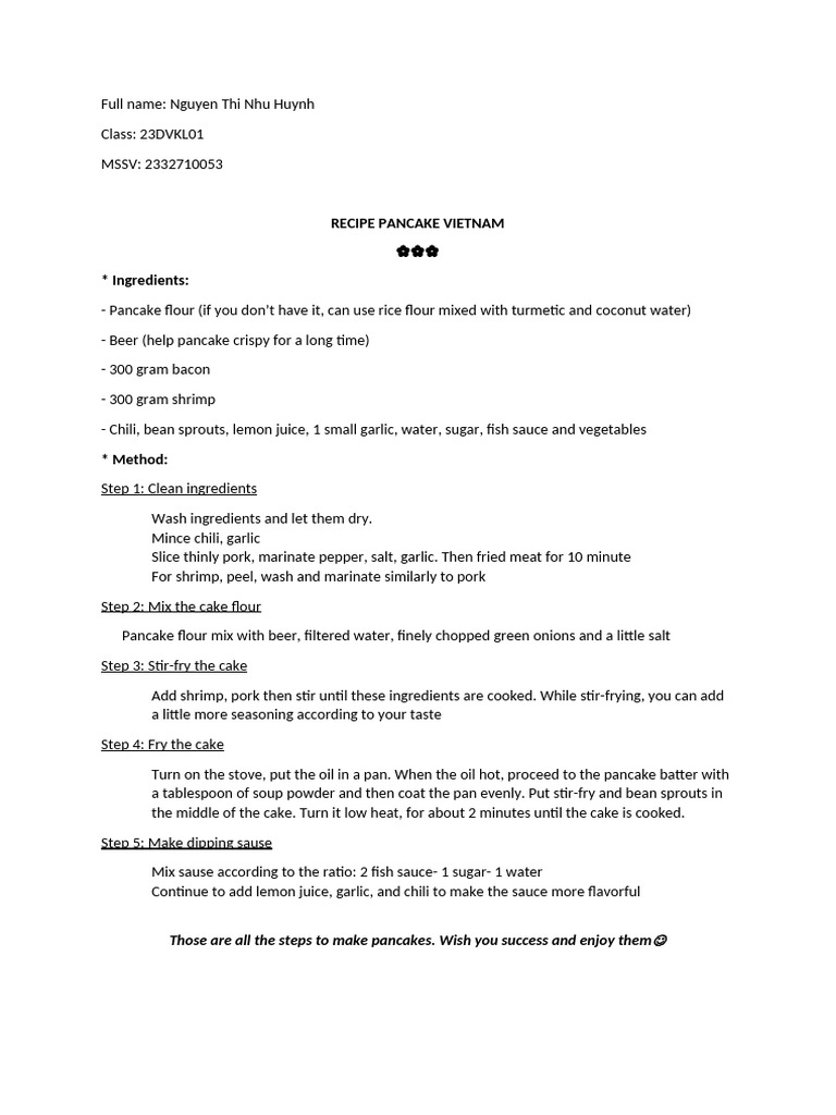 Write A Cooking Recipe | PDF