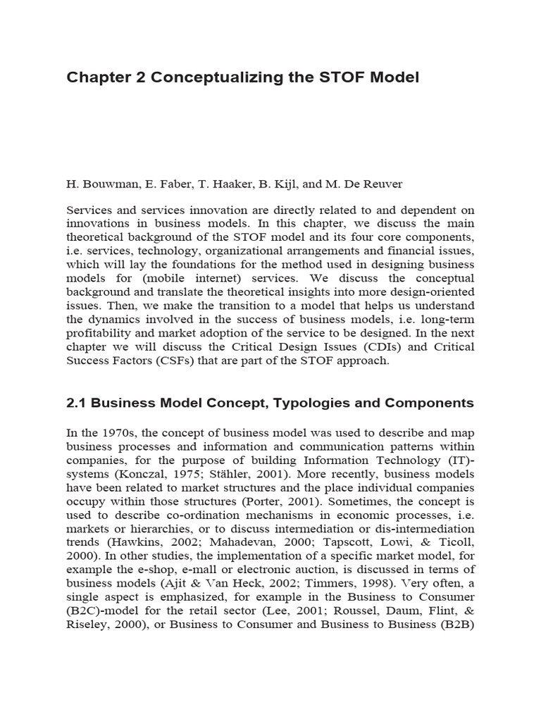 Chapter 2 Conceptualizing The STOF Model: 2.1 Business Model Concept, Typologies and Components ...