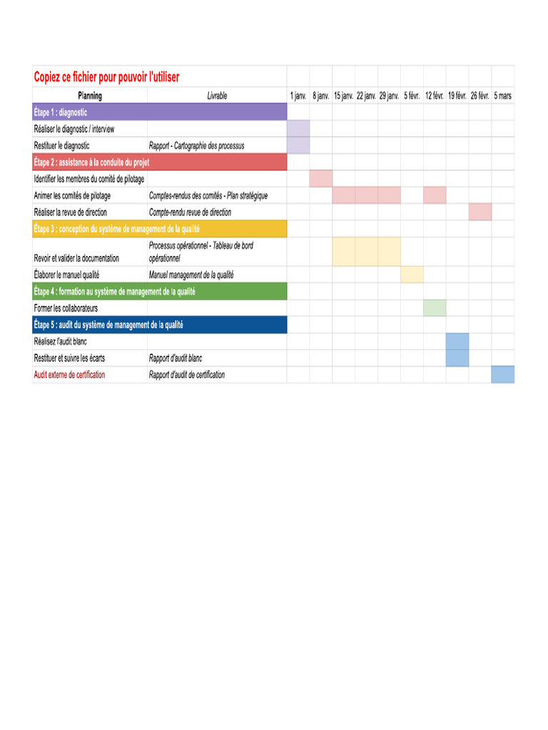 Rétroplanning Du Projet - Management de La Qualité - Google Sheets | PDF