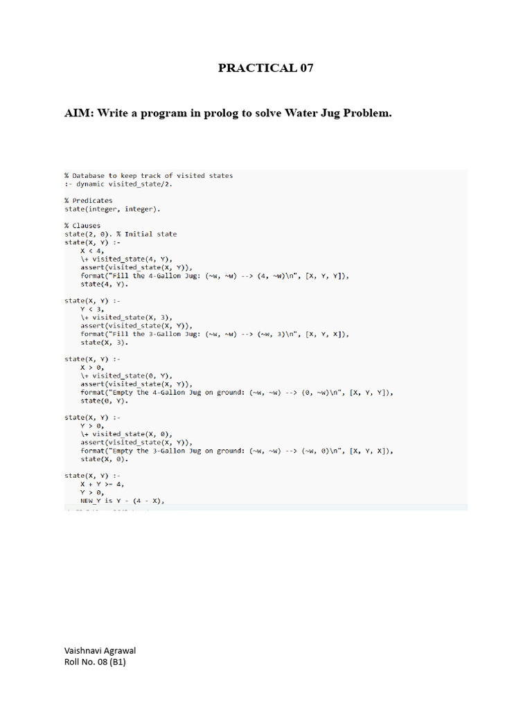 Prolog Water Jug Problem Solver | PDF