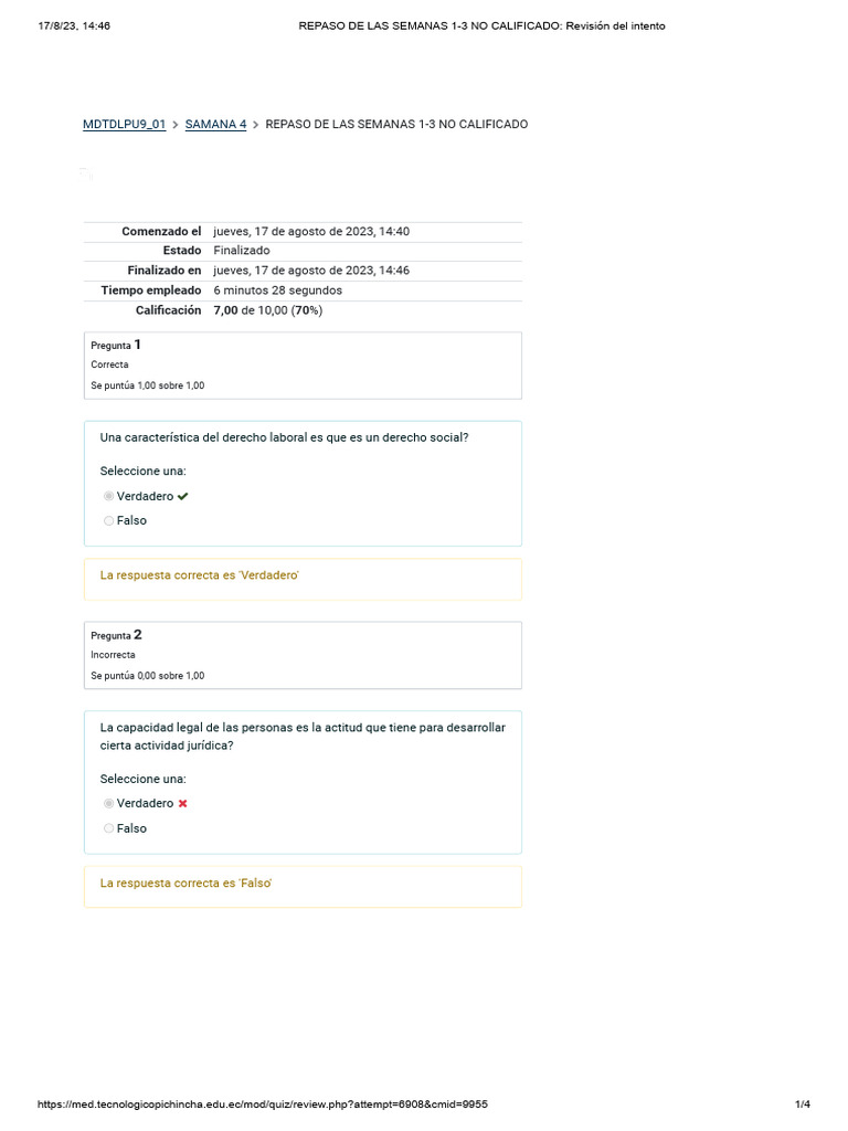 REPASO DE LAS SEMANAS 1-3 NO CALIFICADO - Revisión Del Intento Derecho ...