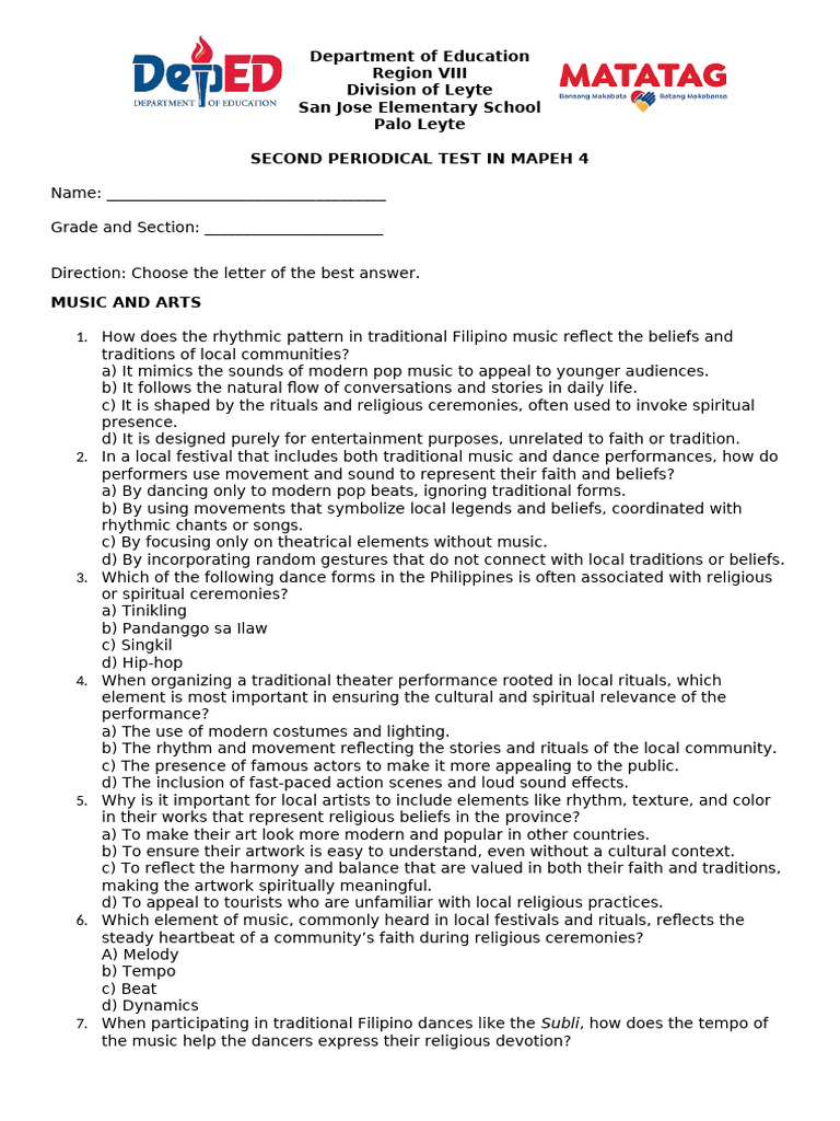 PT - G4 Matatag Mapeh 4 - Q2 | PDF | Dances | Rhythm