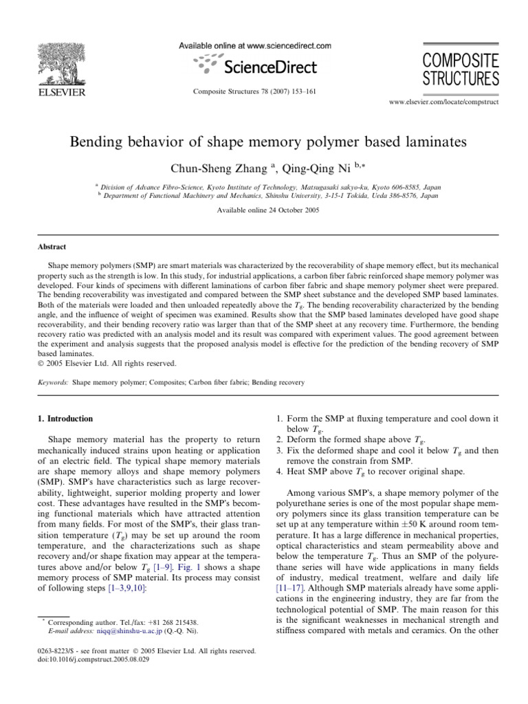 Bending Behavior of Shape Memory Polymer Based Laminates | PDF ...