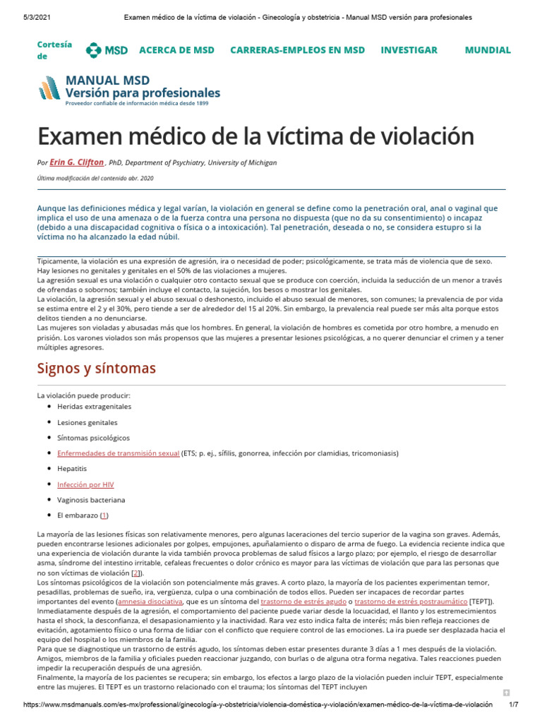 Examen Médico de La Víctima de Violación - Ginecología y Obstetricia - Manual MSD Versión para ...