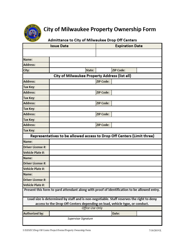 Milwaukee Property Ownership Form | PDF