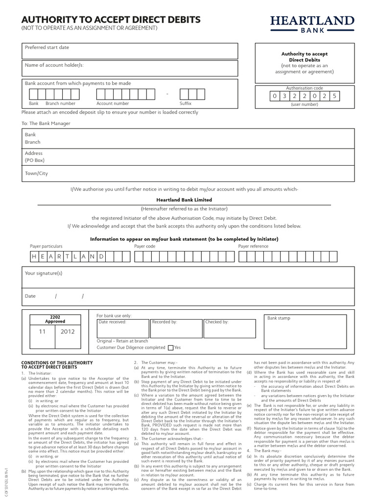 Direct Debit Authorization Form | PDF | Banks | Debit Card