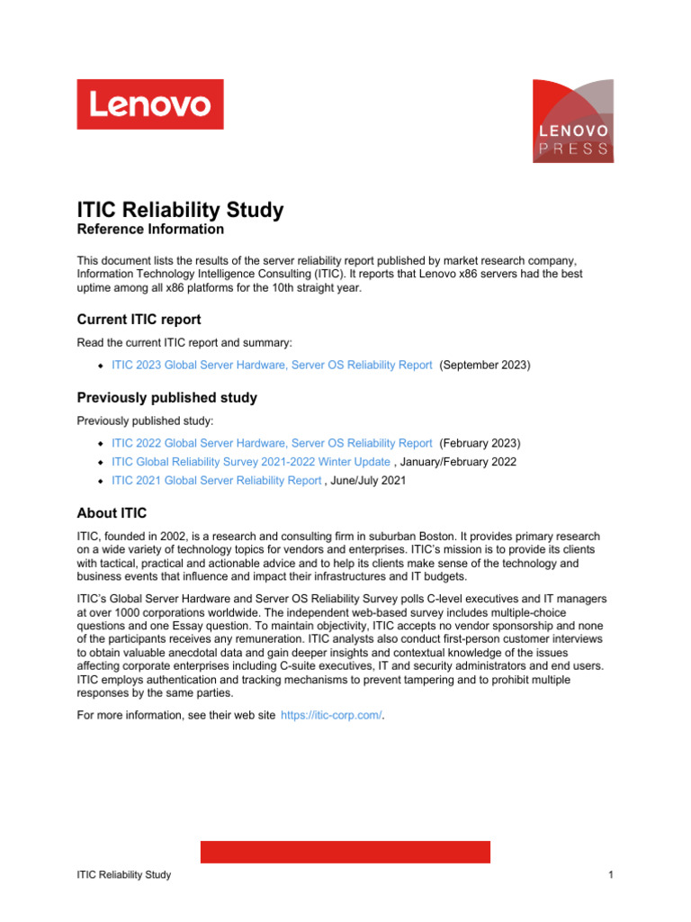 ITIC Reliability Study | PDF | Server (Computing) | Implied Warranty