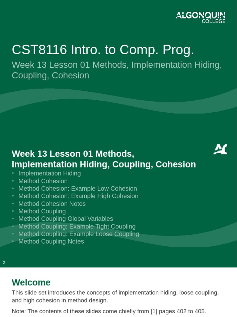 01 Methods, Implementation Hiding, Coupling, Cohesion - V2 | PDF | Parameter (Computer ...