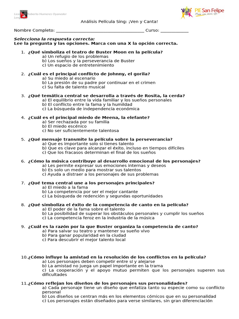 Análisis Película Sing | PDF | Las emociones