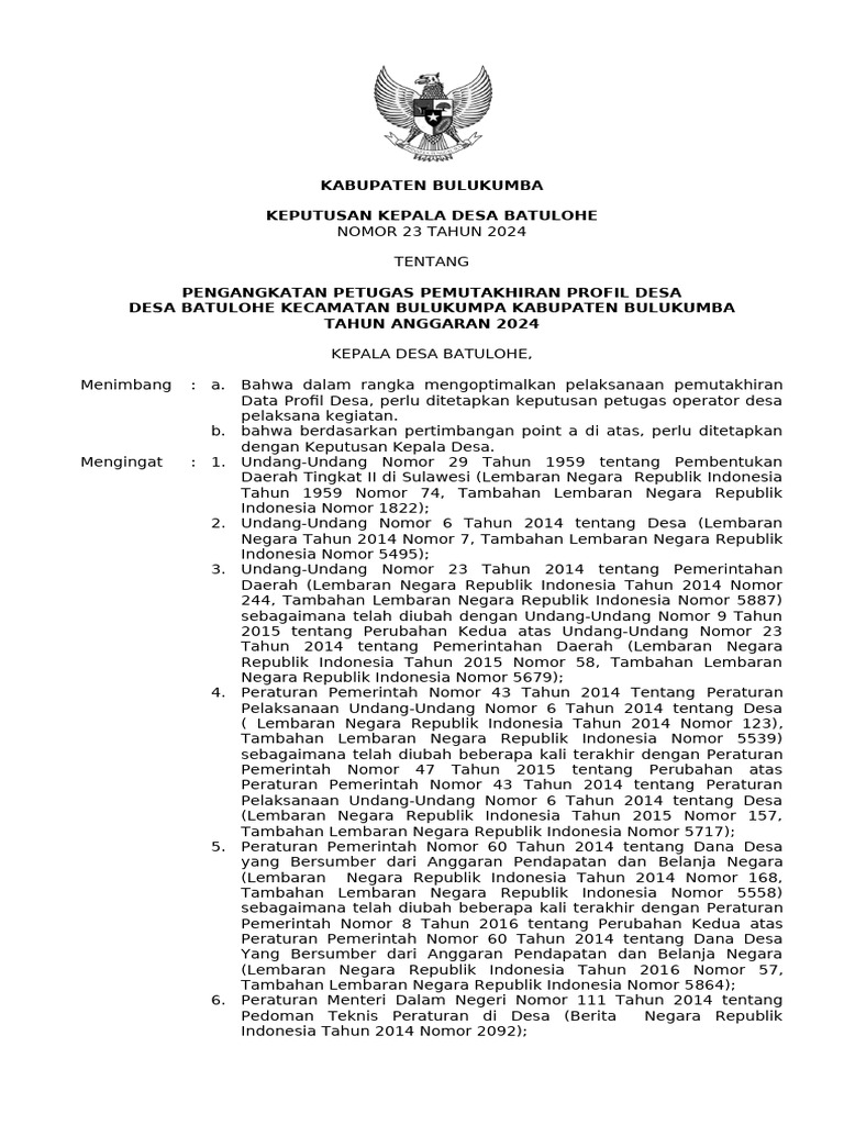 SK 2024 - 23-Pengangkatan Operator Profil Desa | PDF