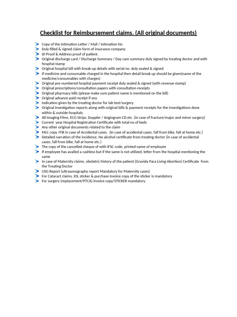 Comprehensive Reimbursement Claim Checklist | PDF
