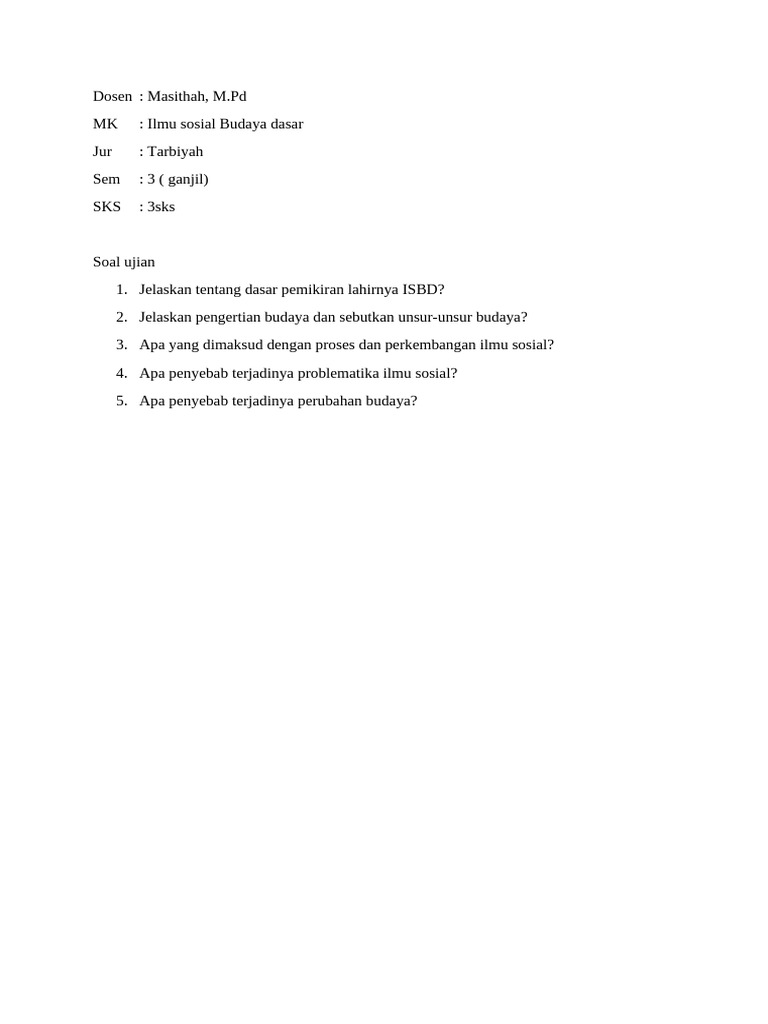 Soal Ujian Isbd Buk Masitah | PDF