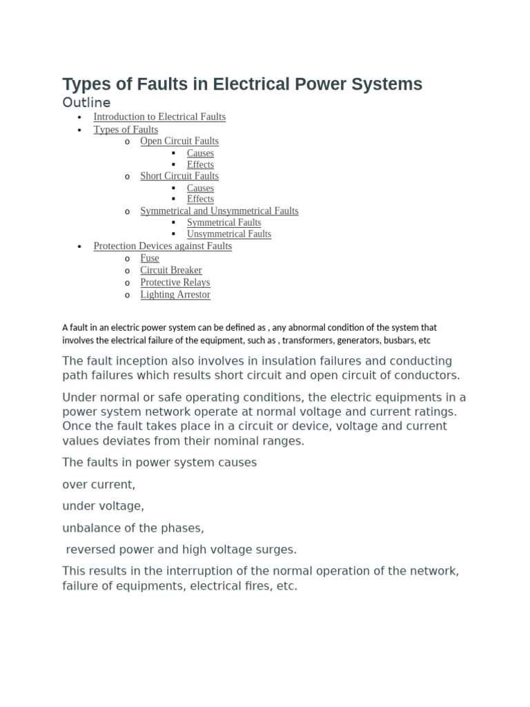 Types of Faults in Electric Power Systems | PDF | Relay | Fuse (Electrical)
