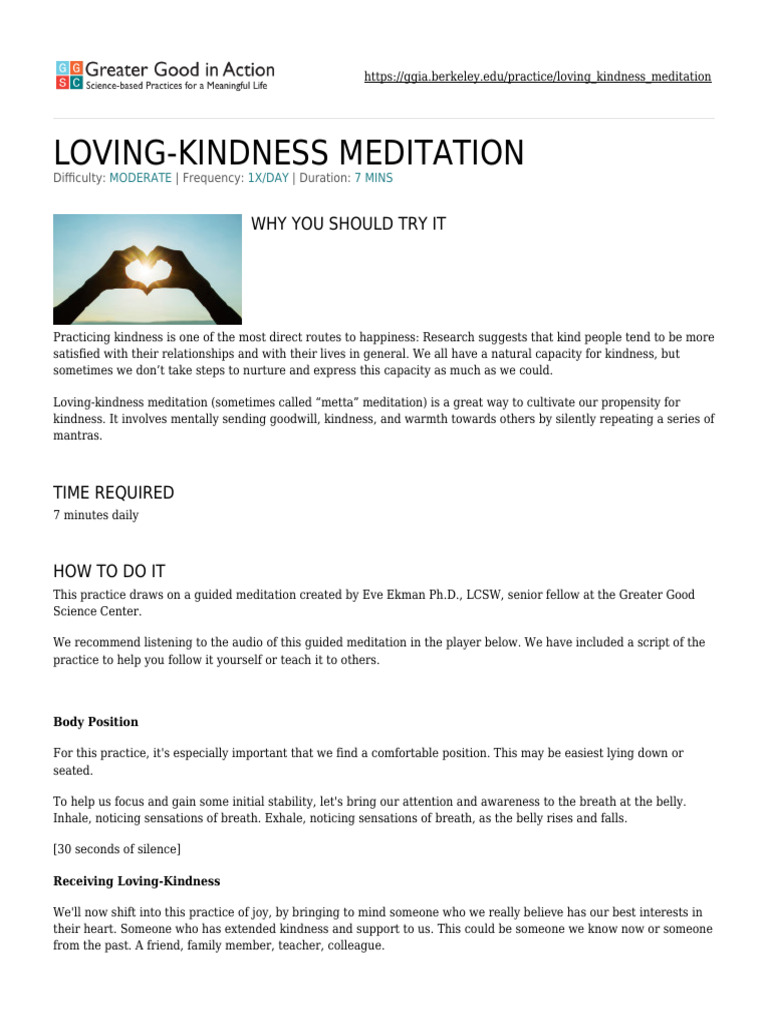Practice Loving Kindness Meditation | PDF | Meditation | Mindfulness