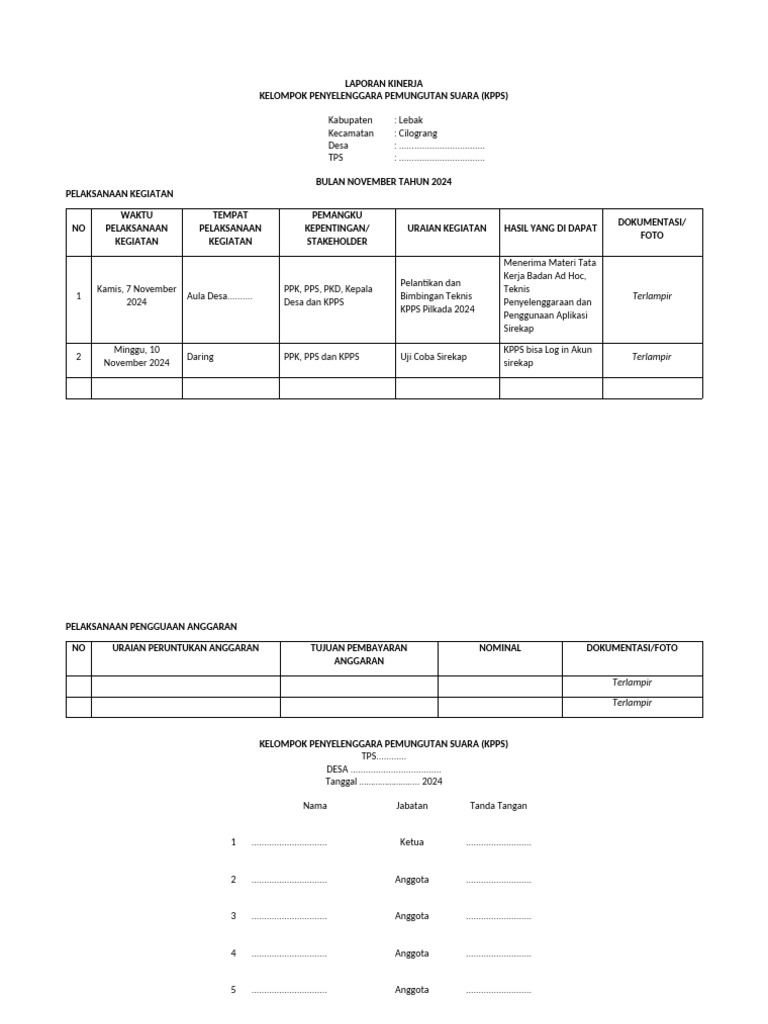Laporan Kinerja KPPS | PDF