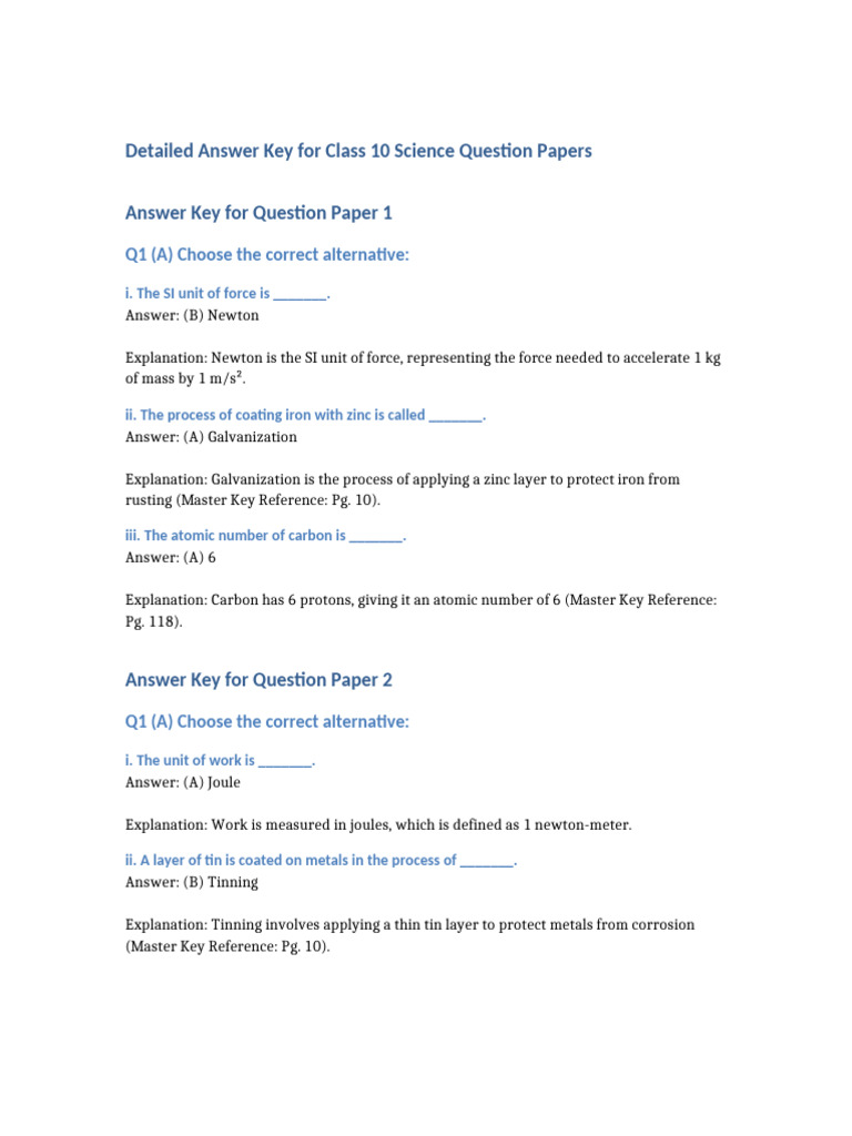 SSC Science Detailed Answers Key | PDF