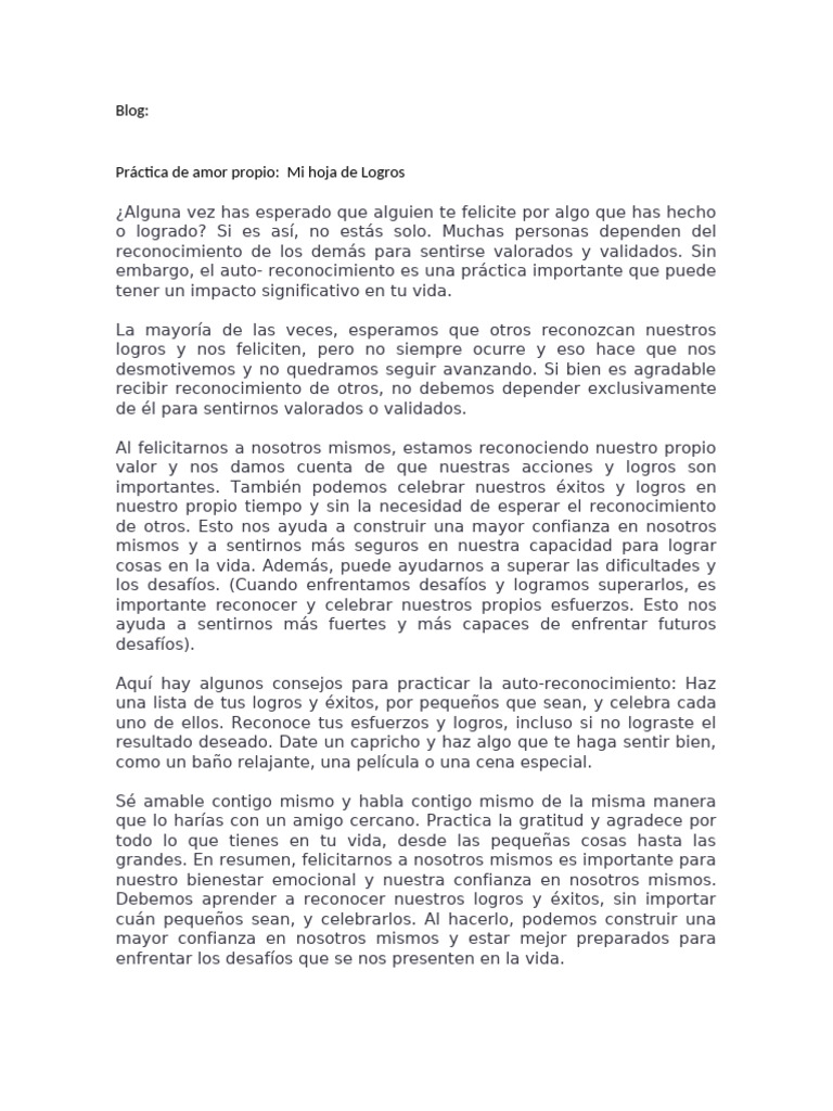 Blog - Mi Hoja de Logros | PDF | Autoestima
