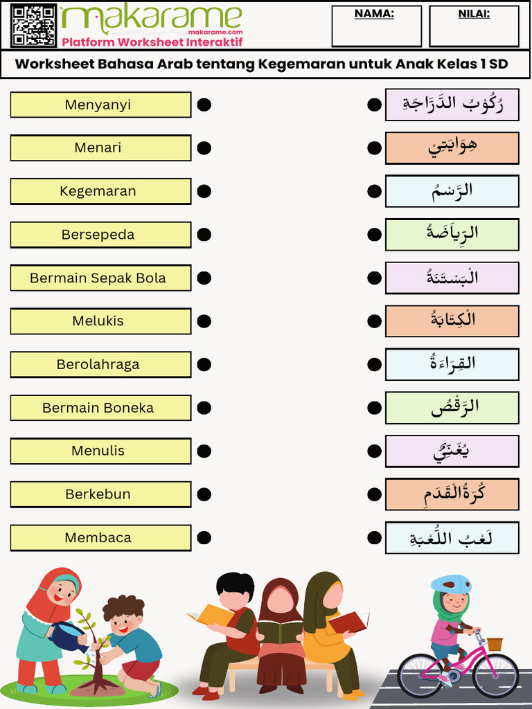 Worksheet Bahasa Arab Tentang Kegemaran Untuk Anak Kelas 1 SD | PDF