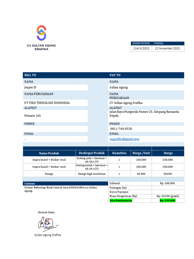 Invoice PT Tiko Teknologi Indonesia | PDF