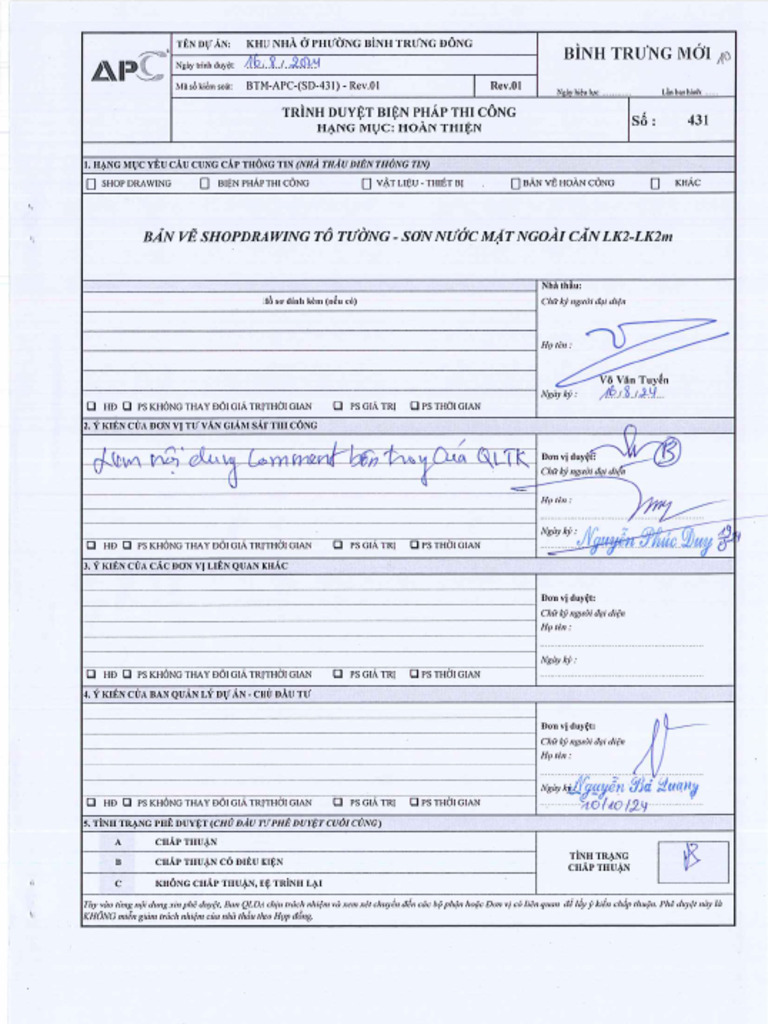 BTM-APC - (SD-431) BV Shop To Tuong-Son Nuoc Mat Ngoai Can LK2, LK2m-Rev.01 | PDF