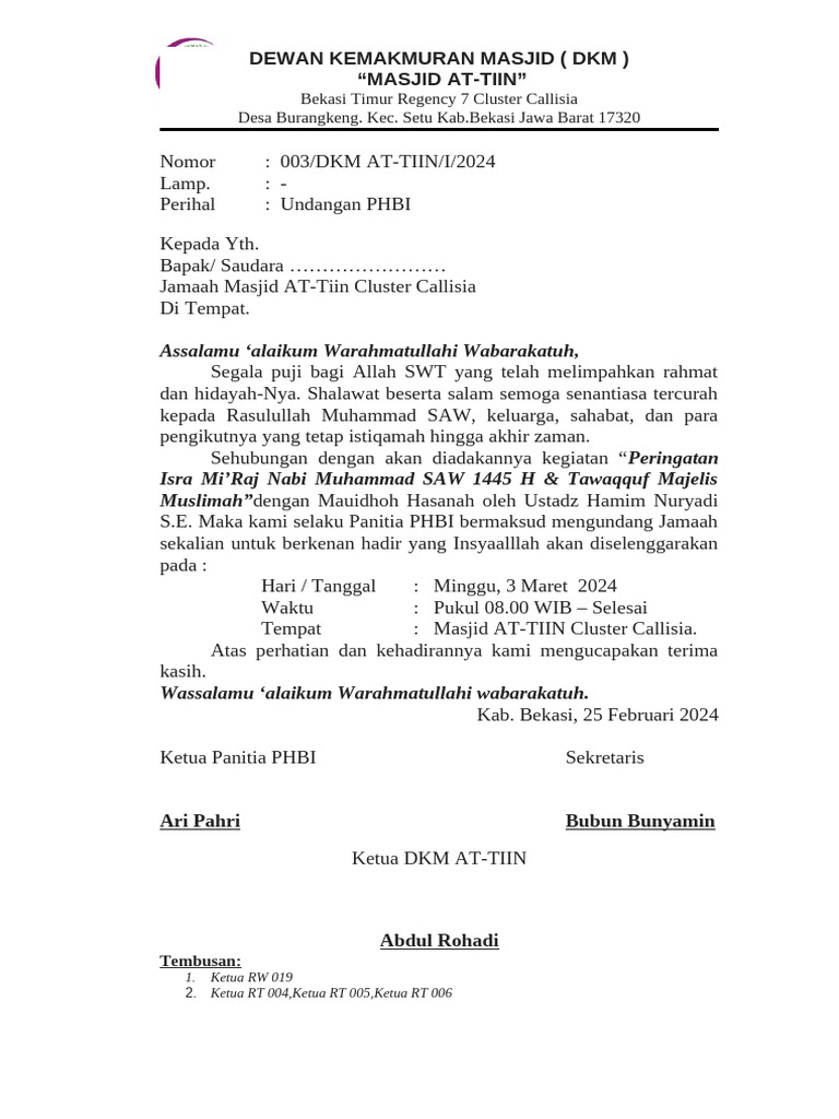 Surat Undangan PHBI | PDF