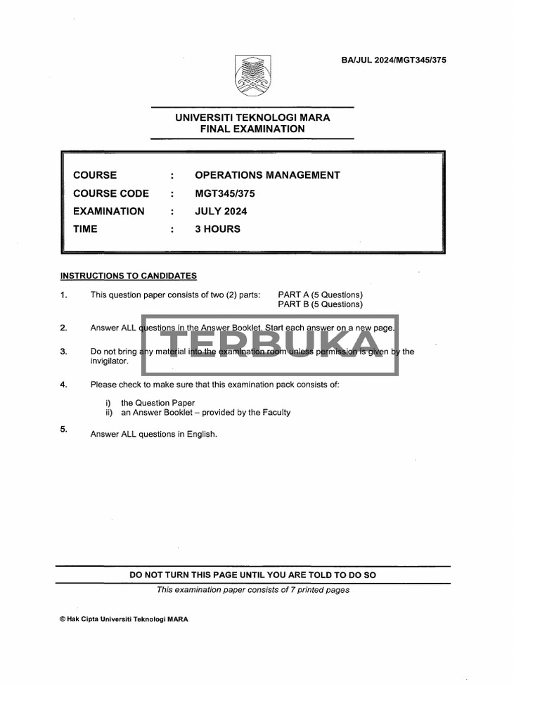 MGT345 Past Year July 2024 2 | PDF