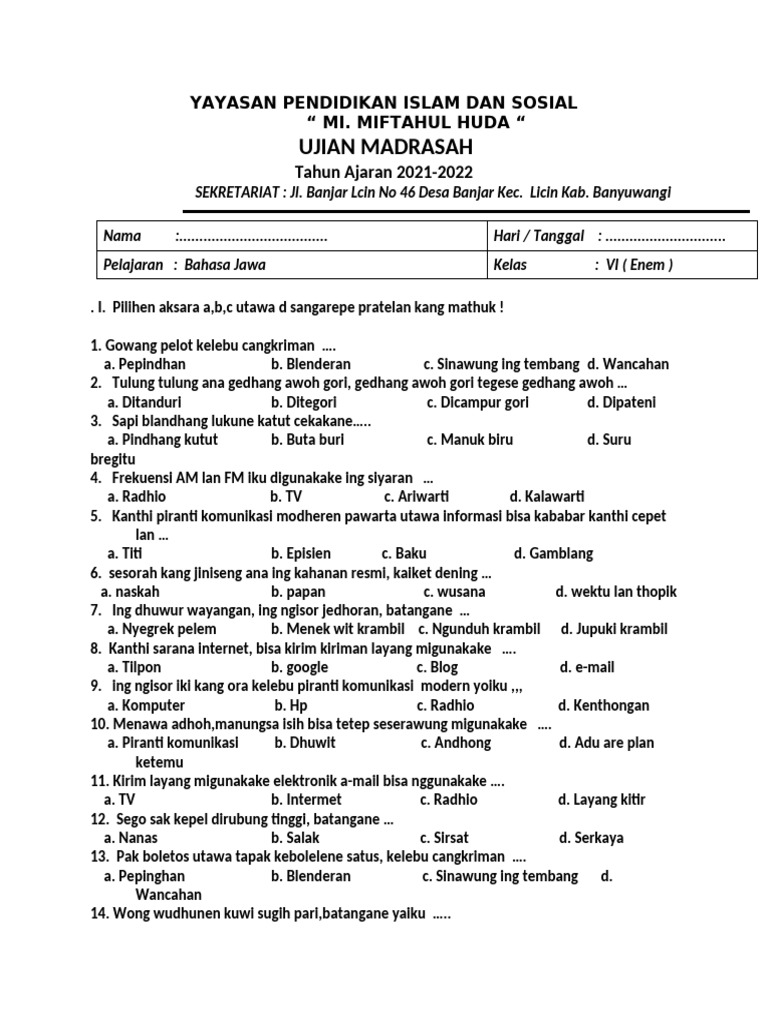 Soal B Daerah Um Kls 6 | PDF